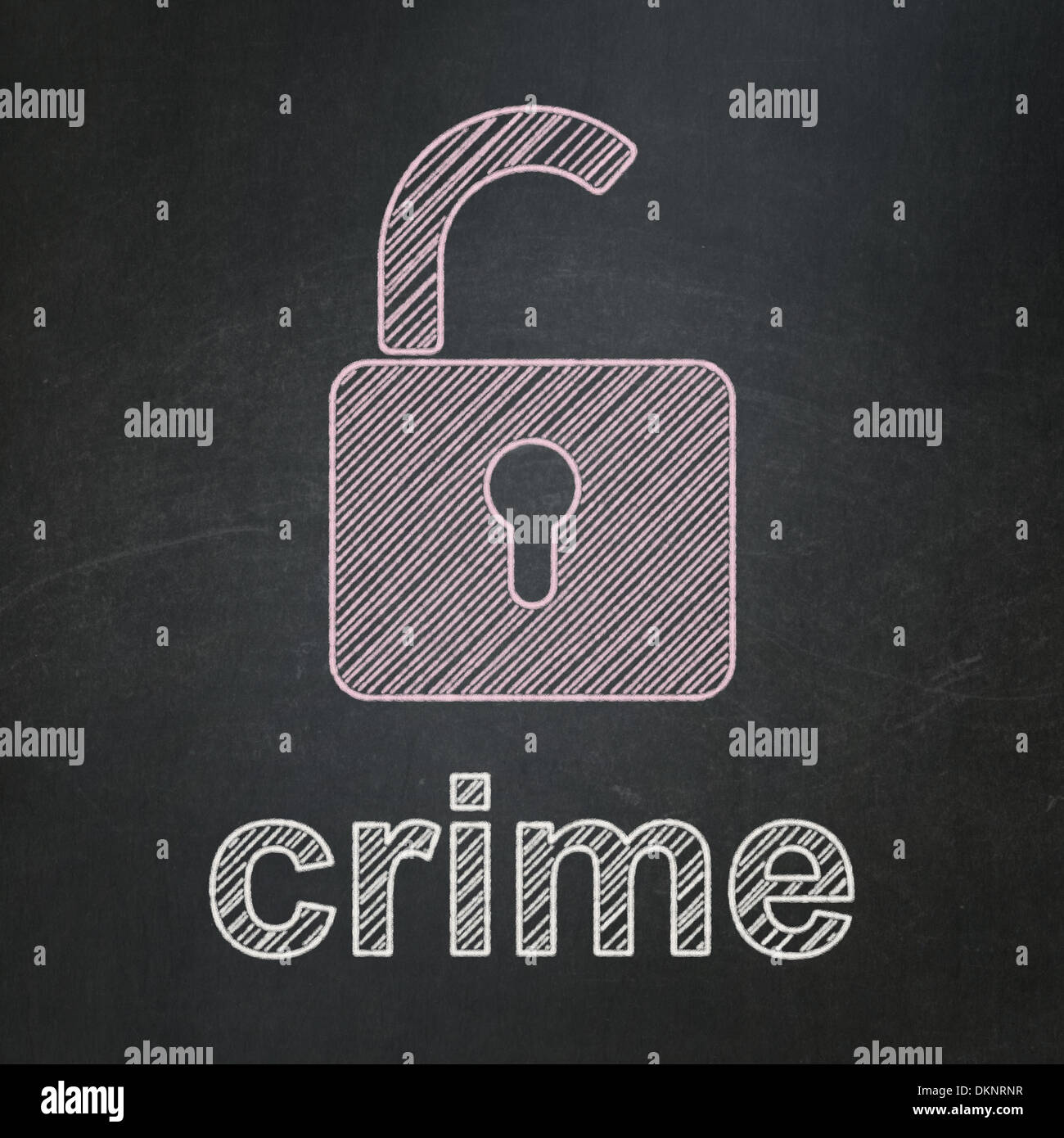 Security concept: Opened Padlock and Crime on chalkboard background Stock Photo - Alamy