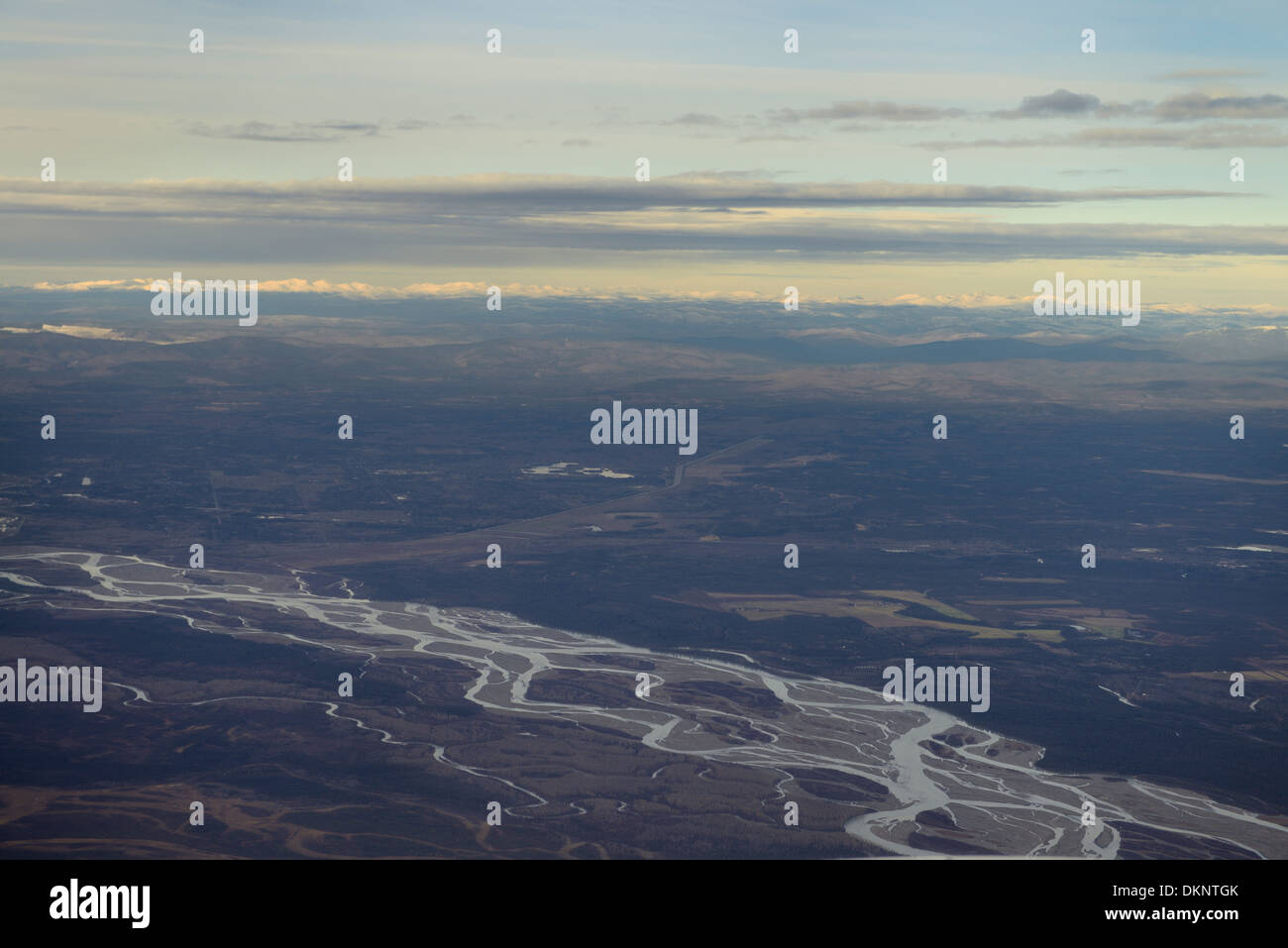 Aerial view of the Tanana River at the North Pole Alaska USA with the ...
