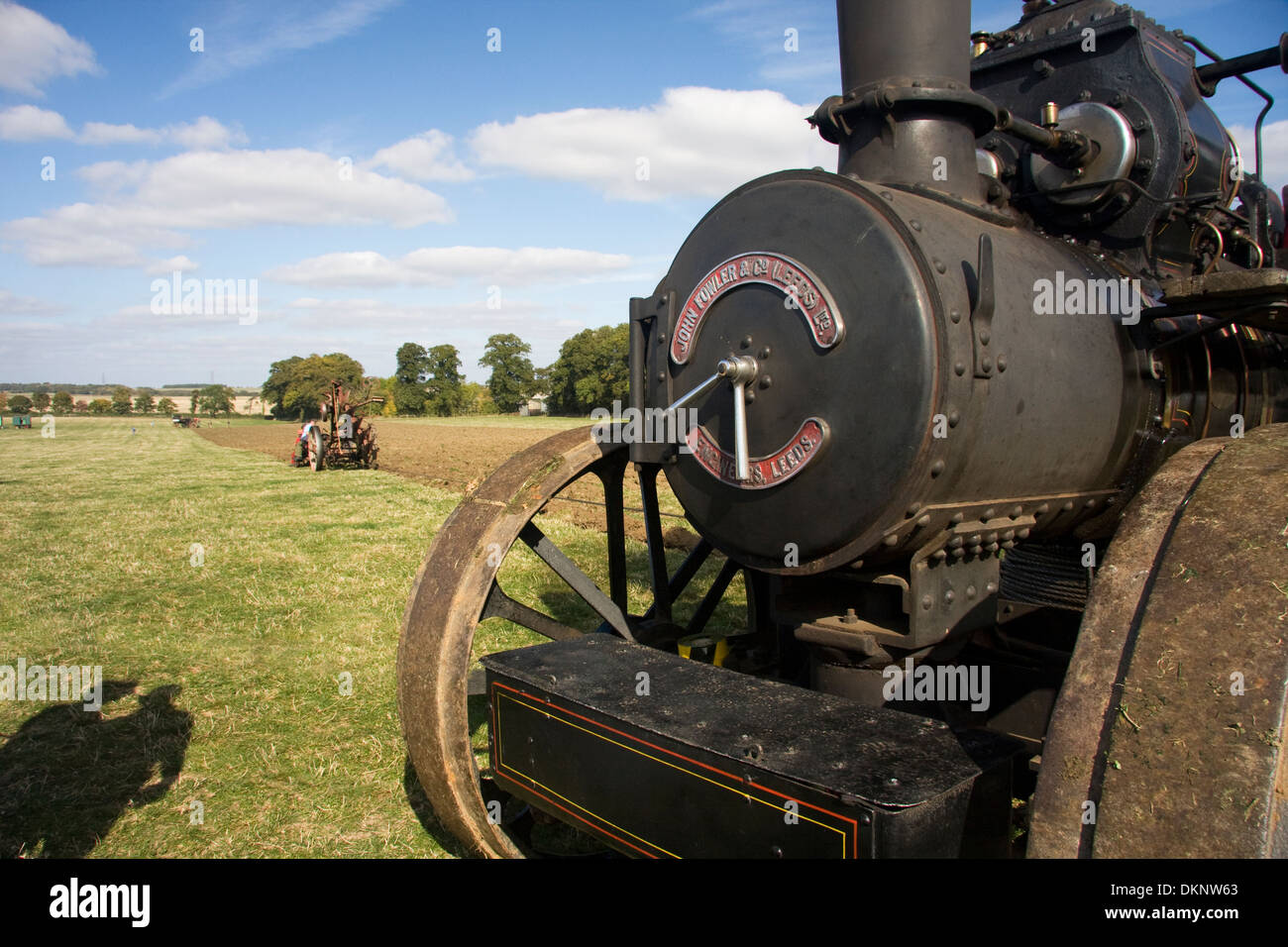 Two steam engines ploughing in tandem Stock Photo - Alamy