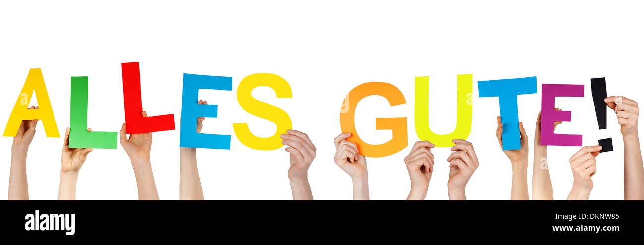 hands holding the german word ALLES GUTE! which means congratulations ...