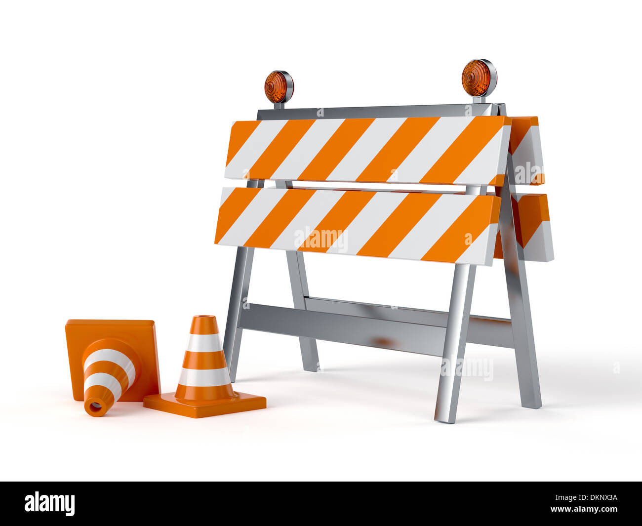 3d render of under construction barrier with road cones. Isolated on ...