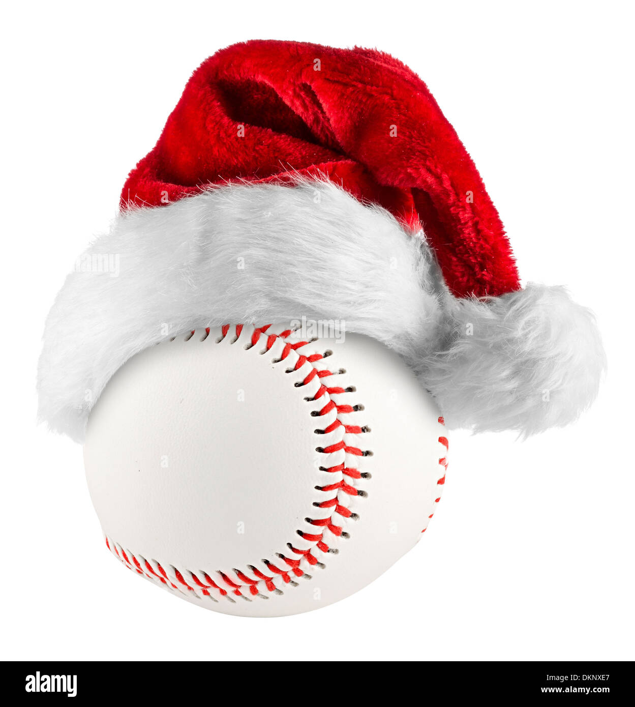 santa hat on baseball on white background Stock Photo - Alamy