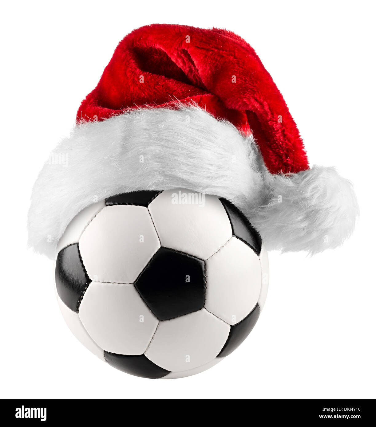 santa hat on soccer ball on white background Stock Photo - Alamy