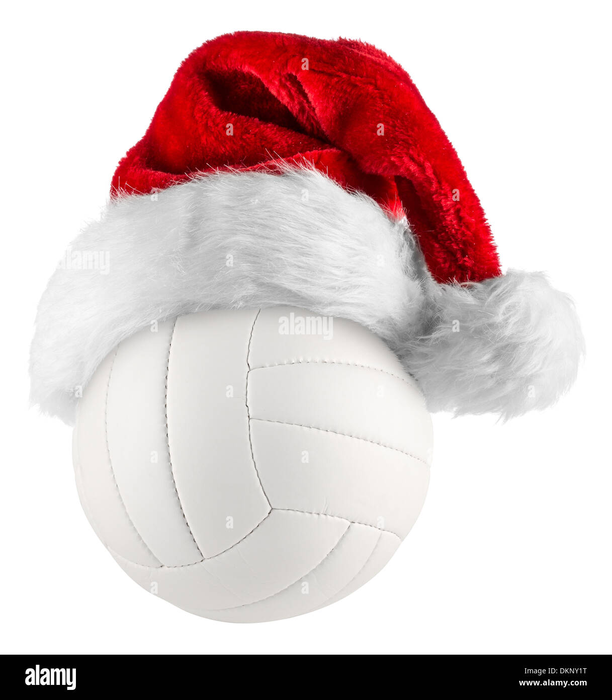 santa hat on volleyball on white background Stock Photo - Alamy