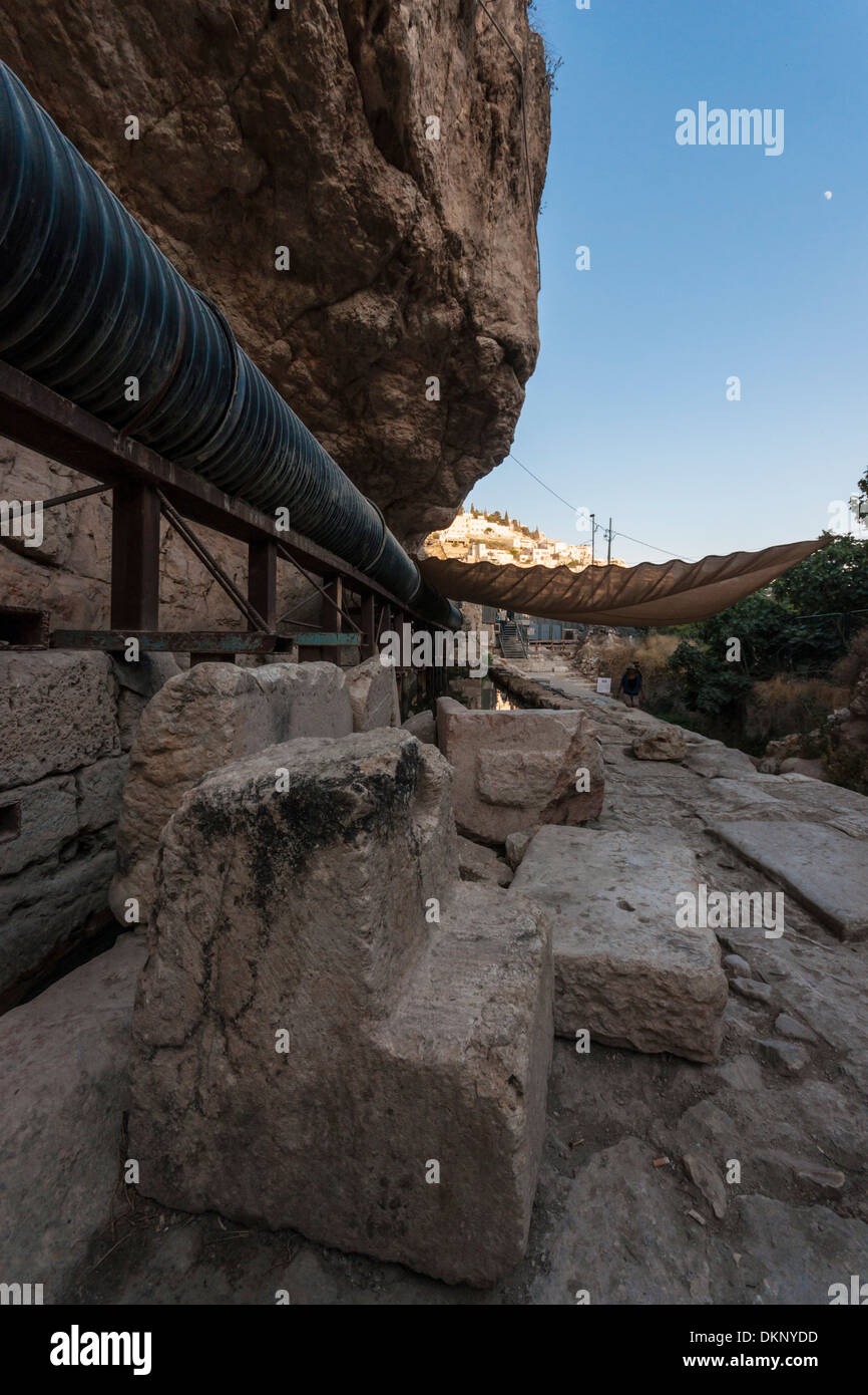 Israel. The remains of the Shiloah pool, used to supply water to ...