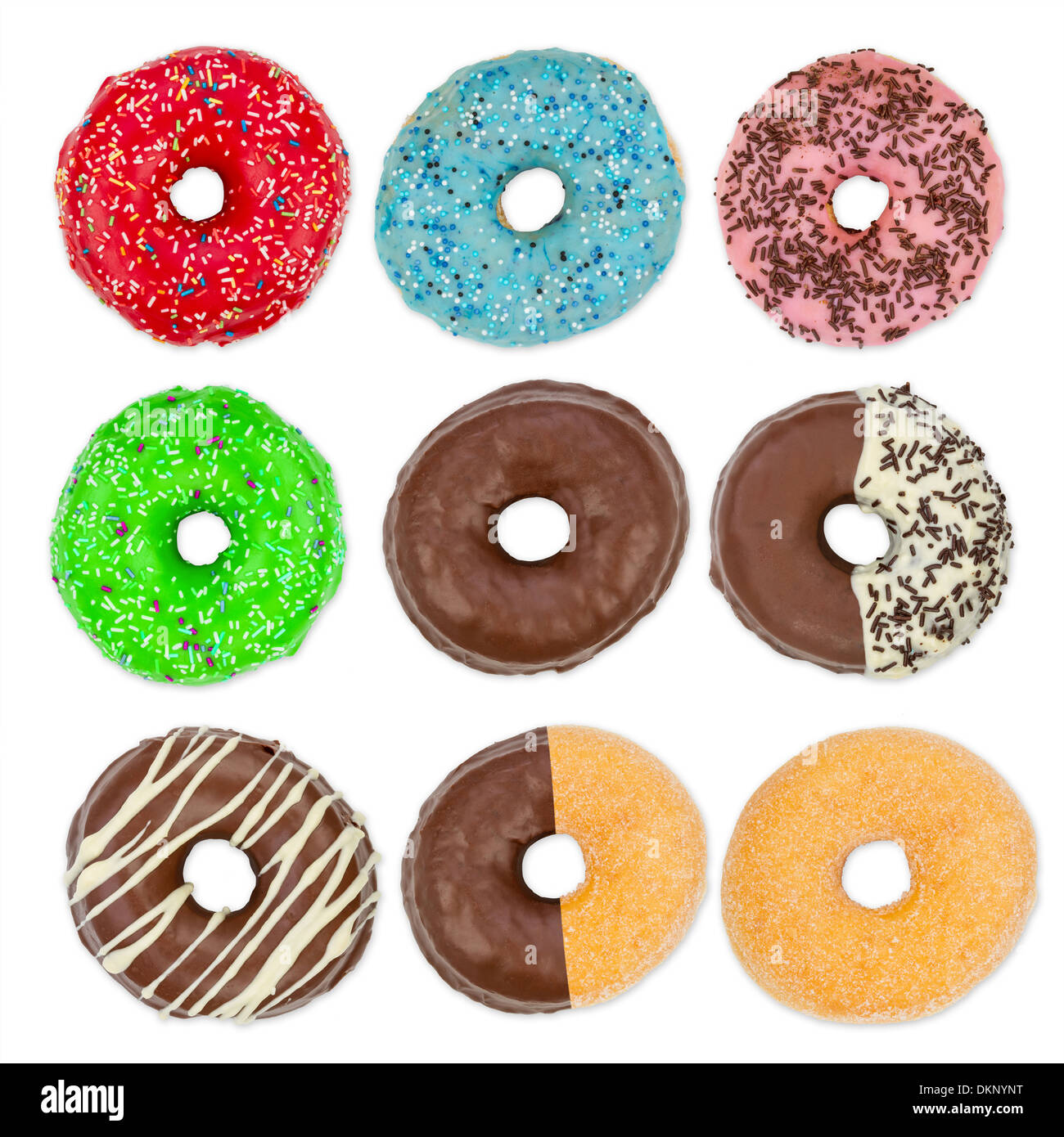 coloful donut set in front of white background Stock Photo - Alamy