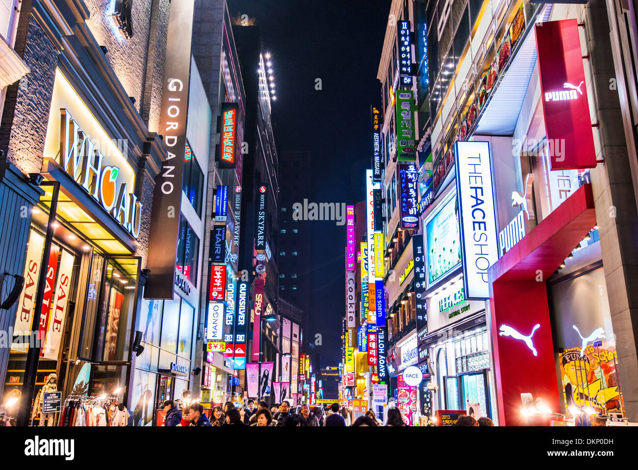 Myeong-dong nightlife district of Seoul, South Korea Stock Photo ...