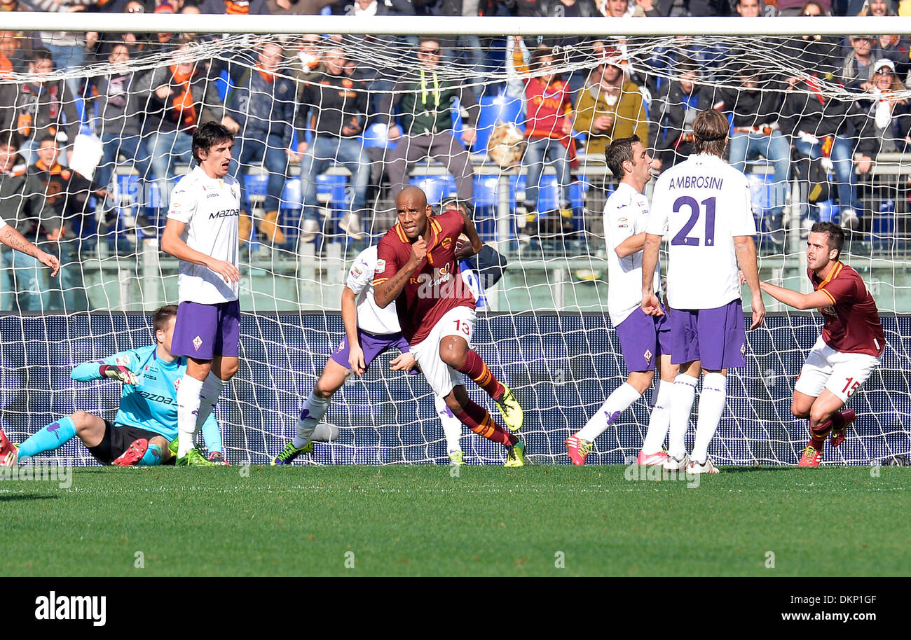 Rome, Italy. 9th Dec, 2013. AS Roma's Maicon (C) celebrates scoring ...