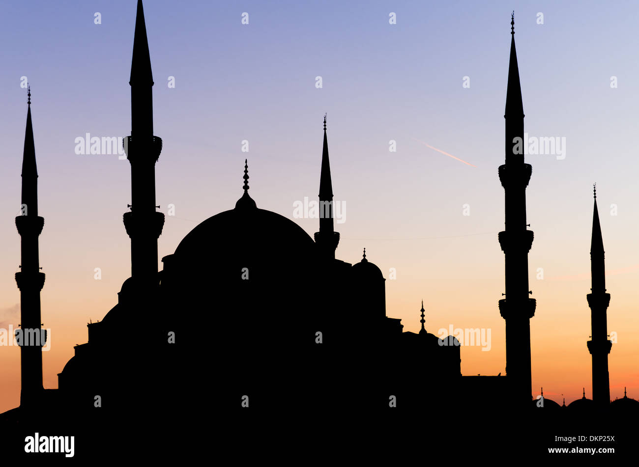 Blue Mosque in silhouette at twilight Stock Photo - Alamy