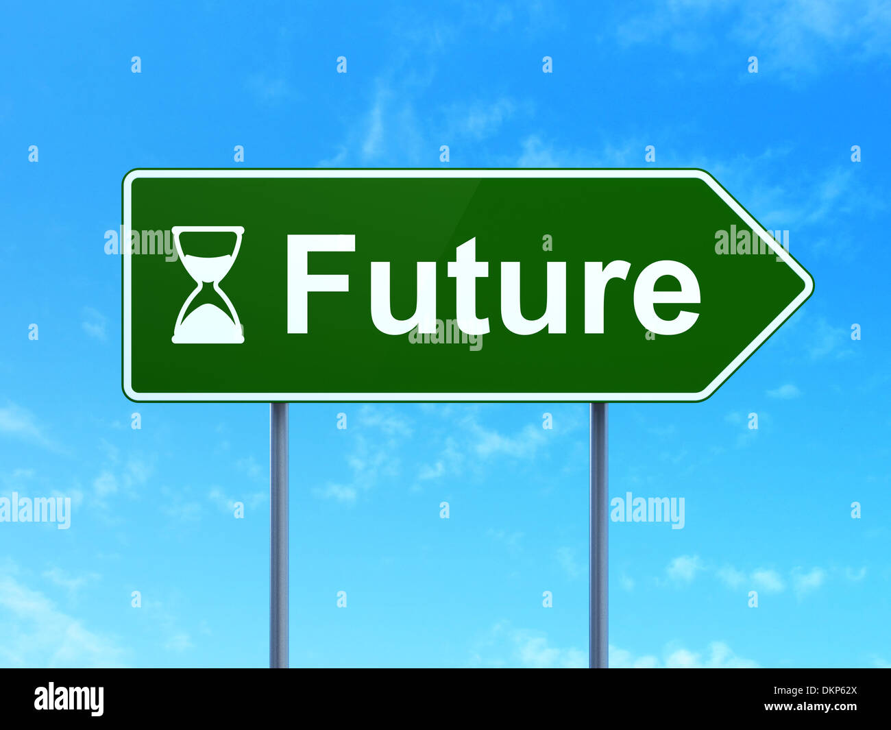 Timeline concept: Future and Hourglass on road sign background Stock ...