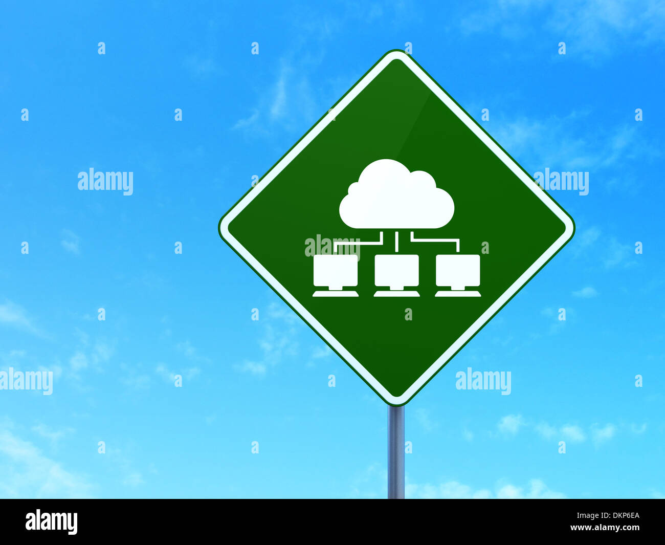 Cloud computing concept: Cloud Network on road sign background Stock ...