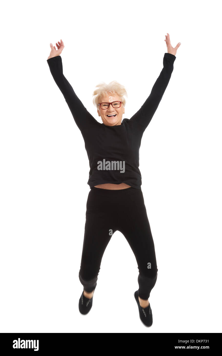 Old woman happy on white Cut Out Stock Images & Pictures - Alamy