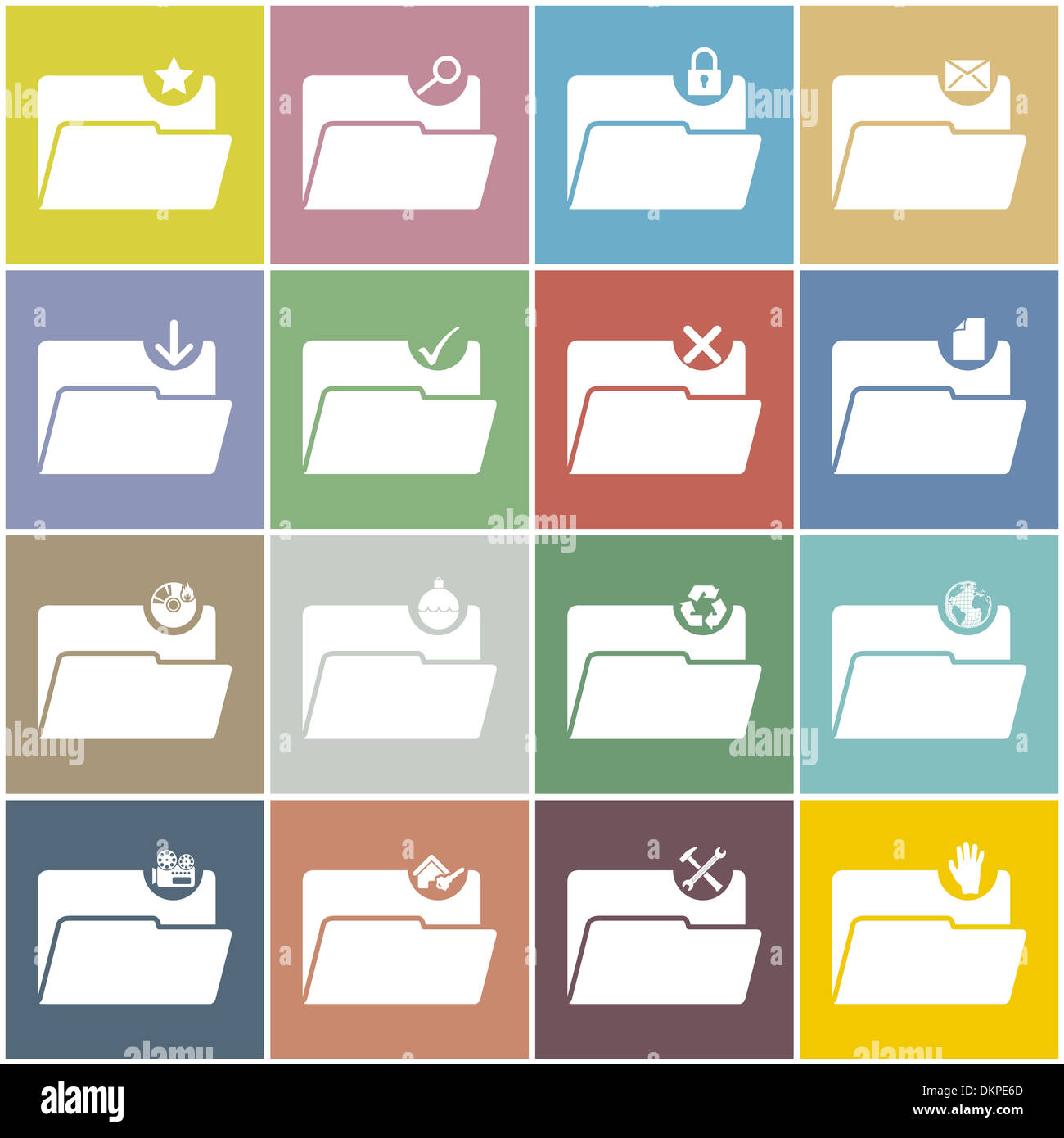 Flat folder icon set of 16 with color background Stock Photo - Alamy
