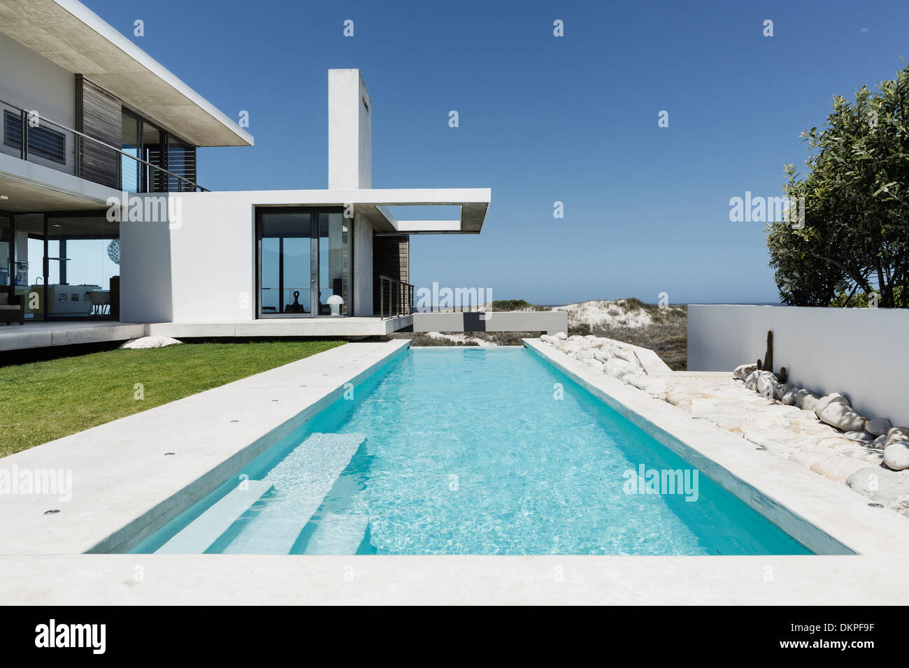 Lap pool outside modern house Stock Photo - Alamy