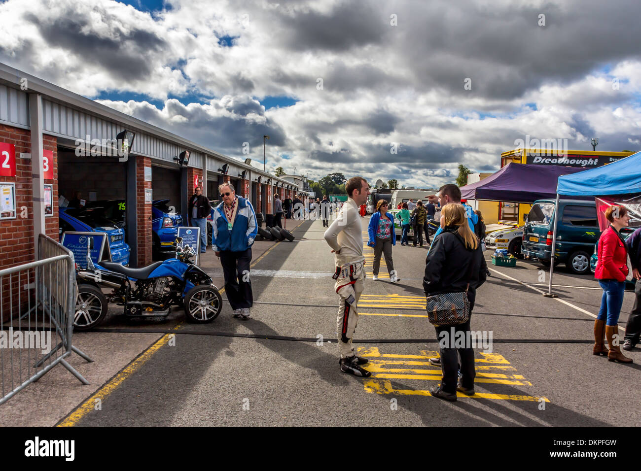 Behind the pit lane on race day at Oulton Park race track Stock Photo ...