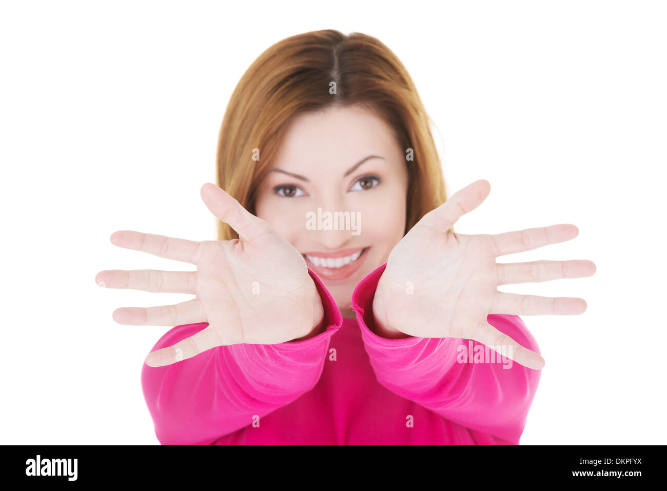 Business woman with open hand palms hi-res stock photography and images ...
