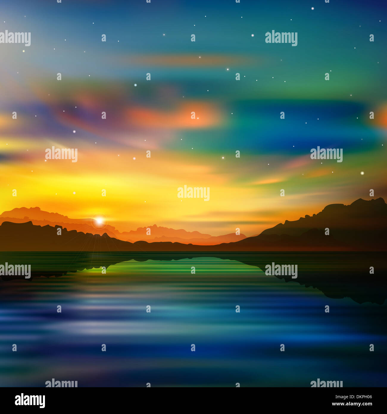 abstract nature green background with gold sunrise in mountains Stock ...