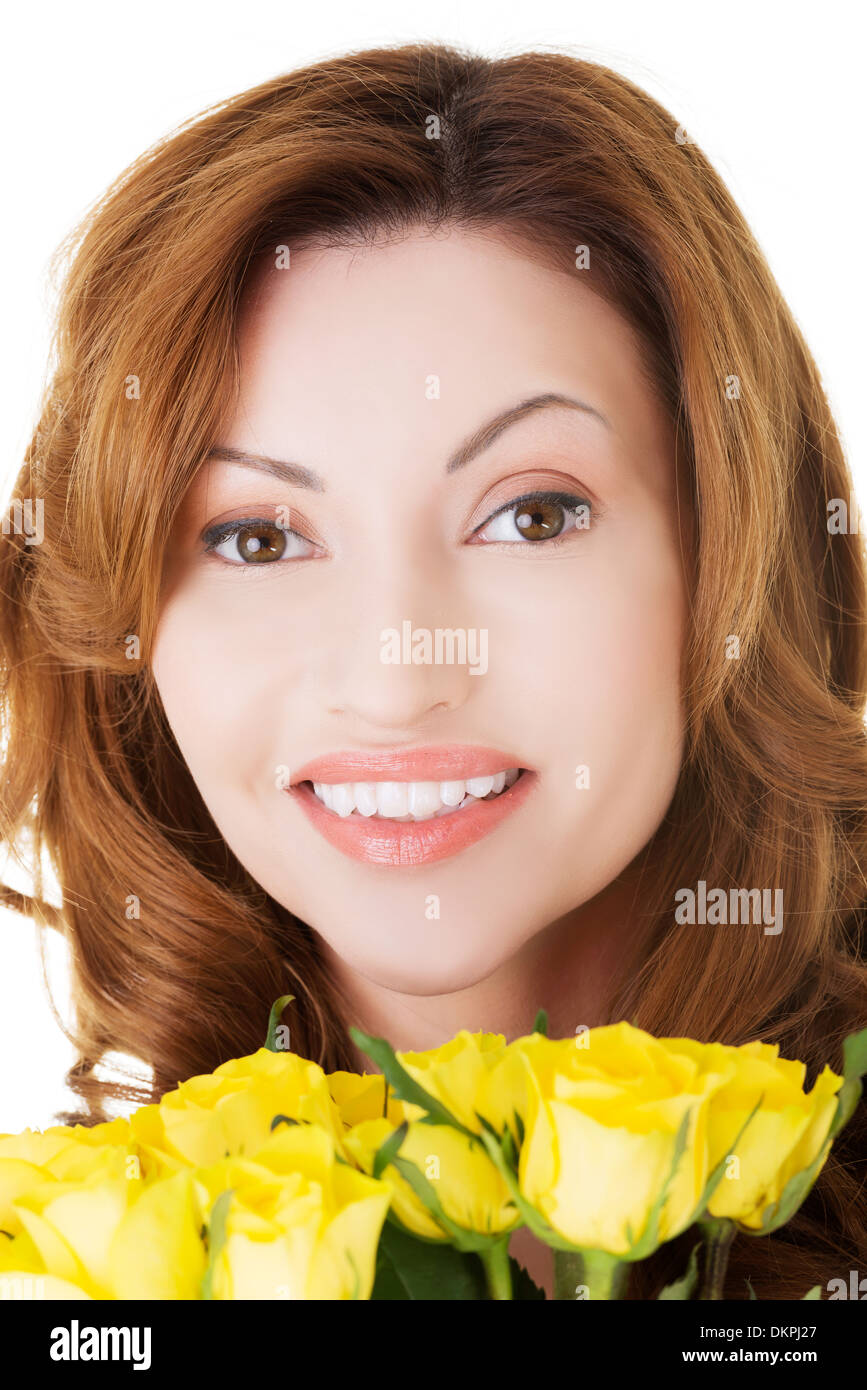 Girl with yellow roses hi-res stock photography and images - Alamy
