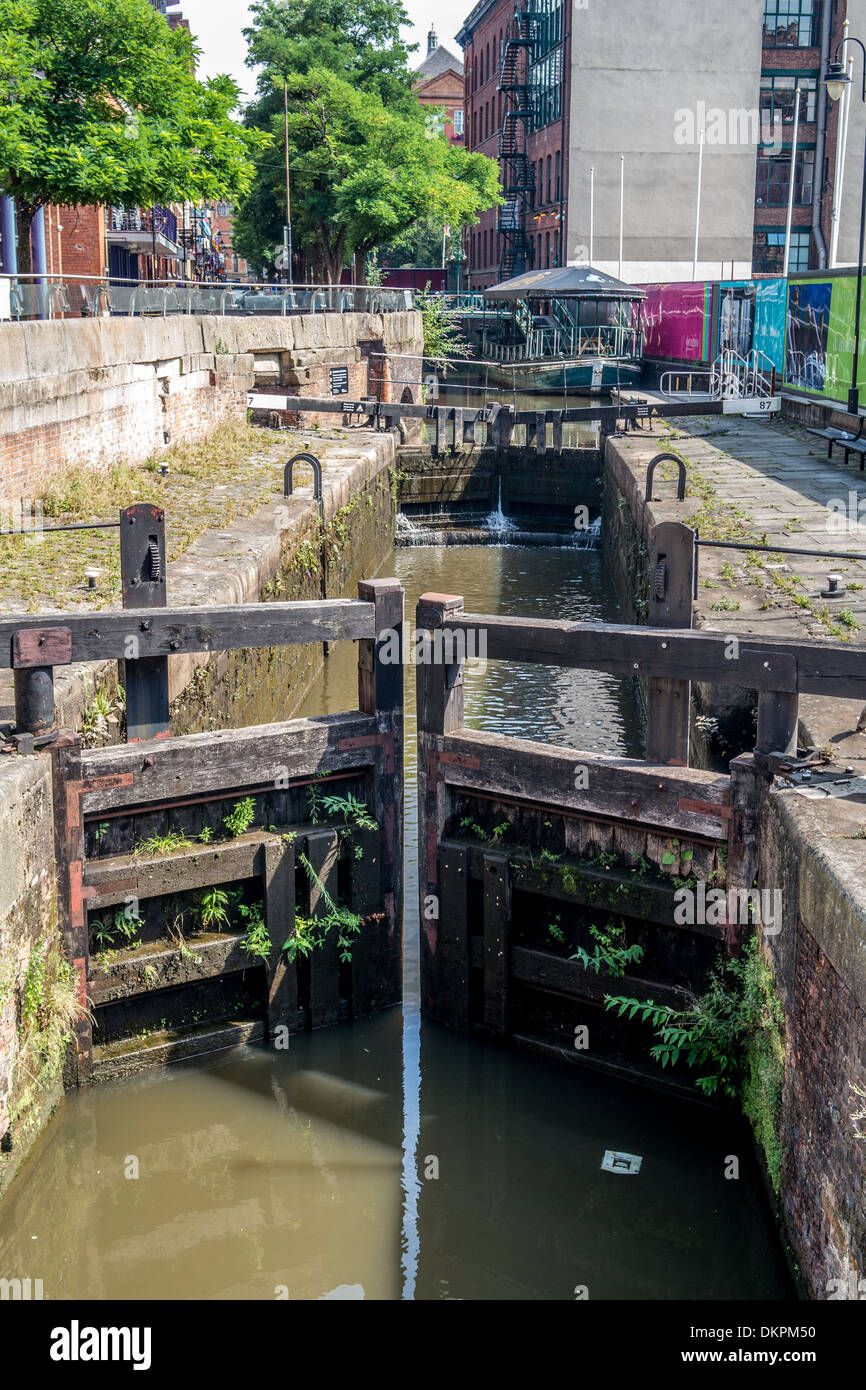 Two closed lock gates in Manchester Stock Photo - Alamy