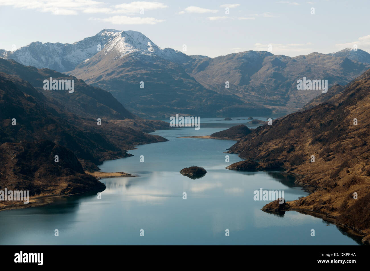 Ladhar Bheinn, the highest peak in Knoydart, over Loch Hourn, from near ...