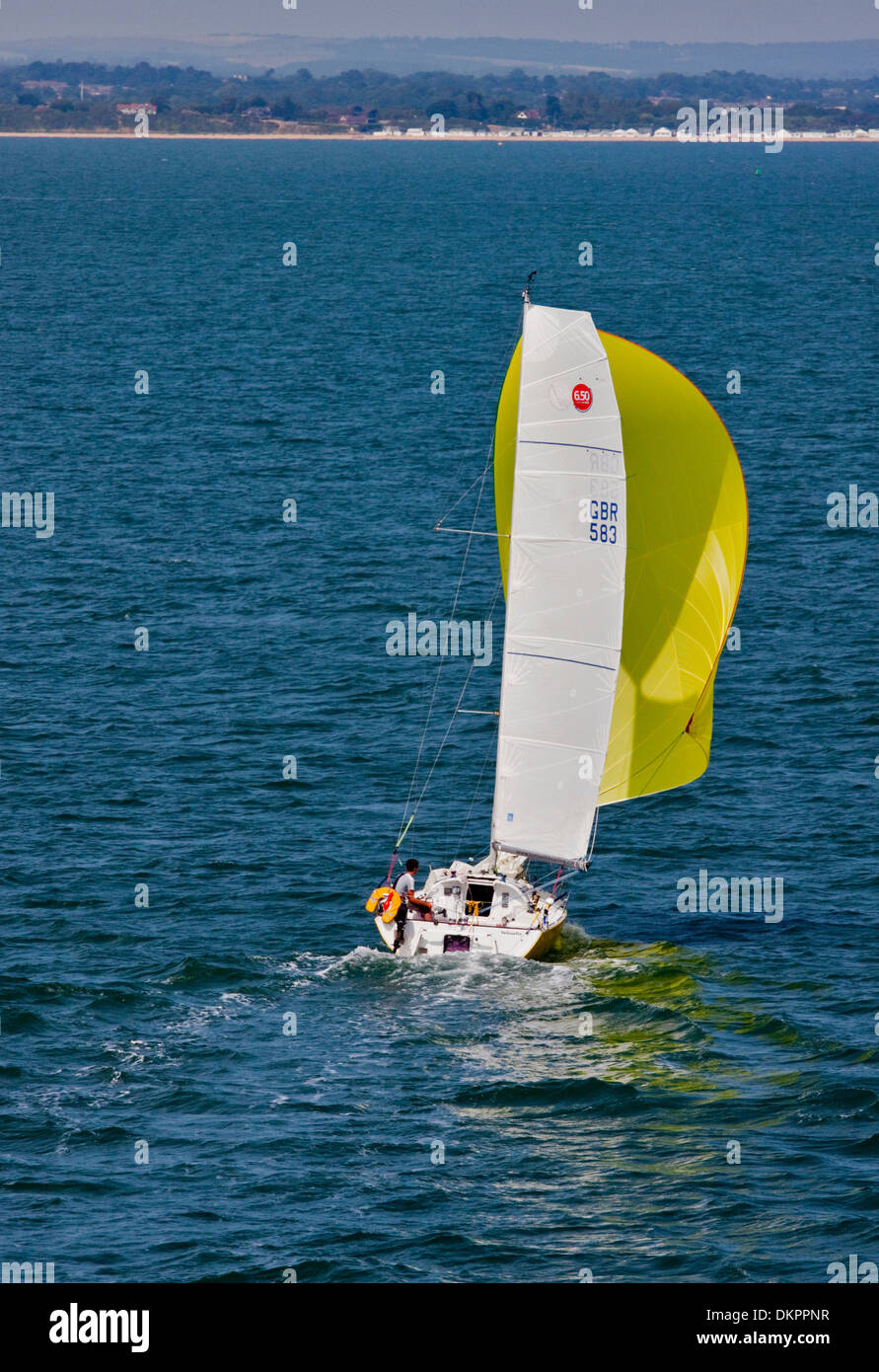 Man sailing Yacht sailing on Southampton Water, Hampshire, England ...