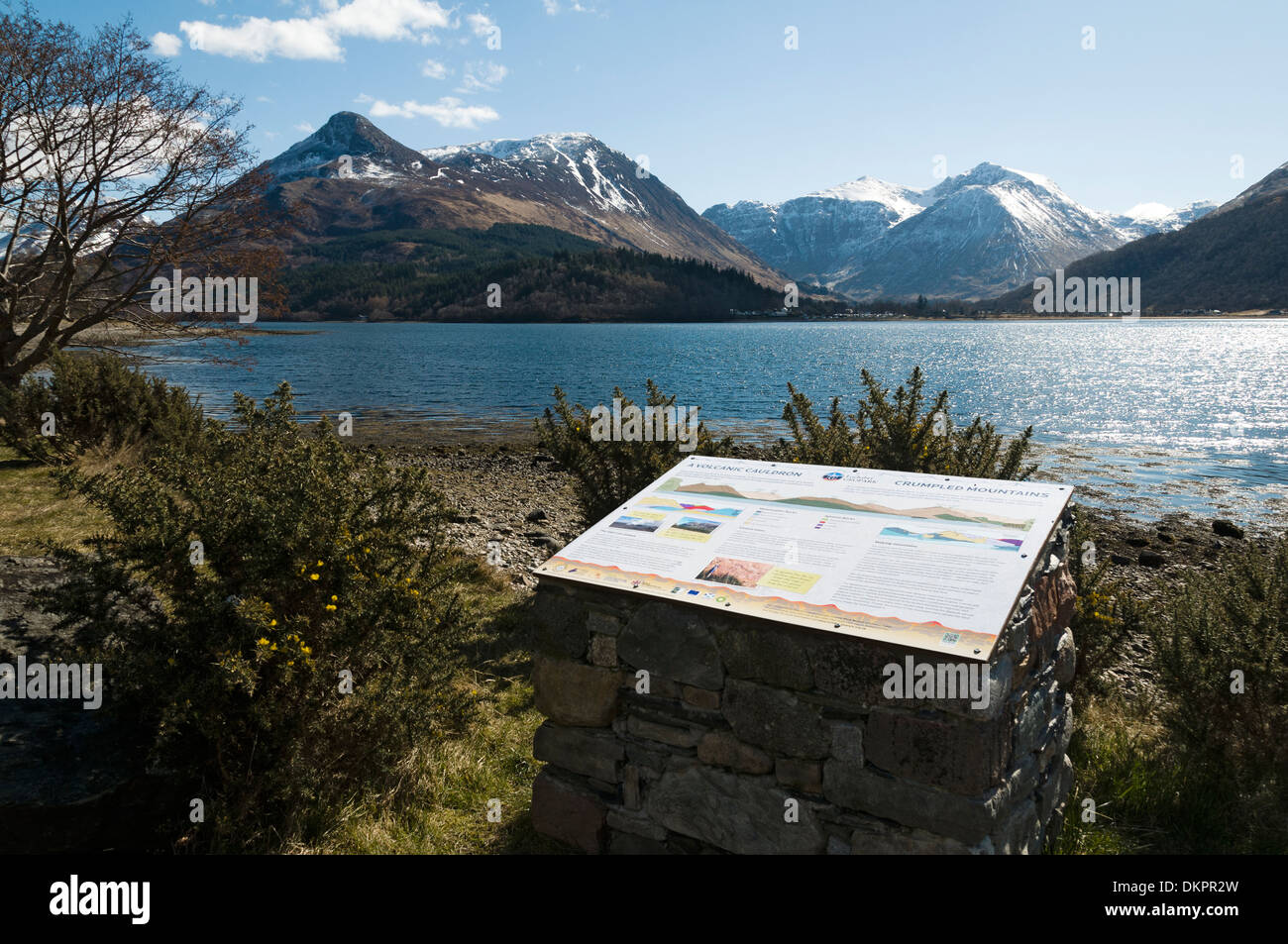Geology interpretive board on Loch Leven overlooking the Pap of Glencoe ...
