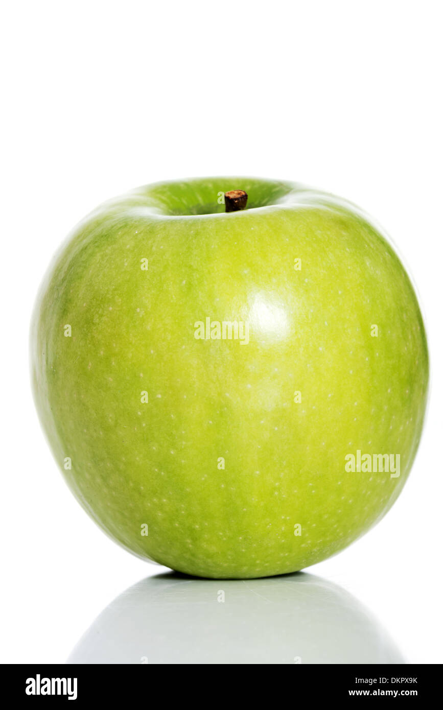 One green separated apple on white background Stock Photo - Alamy