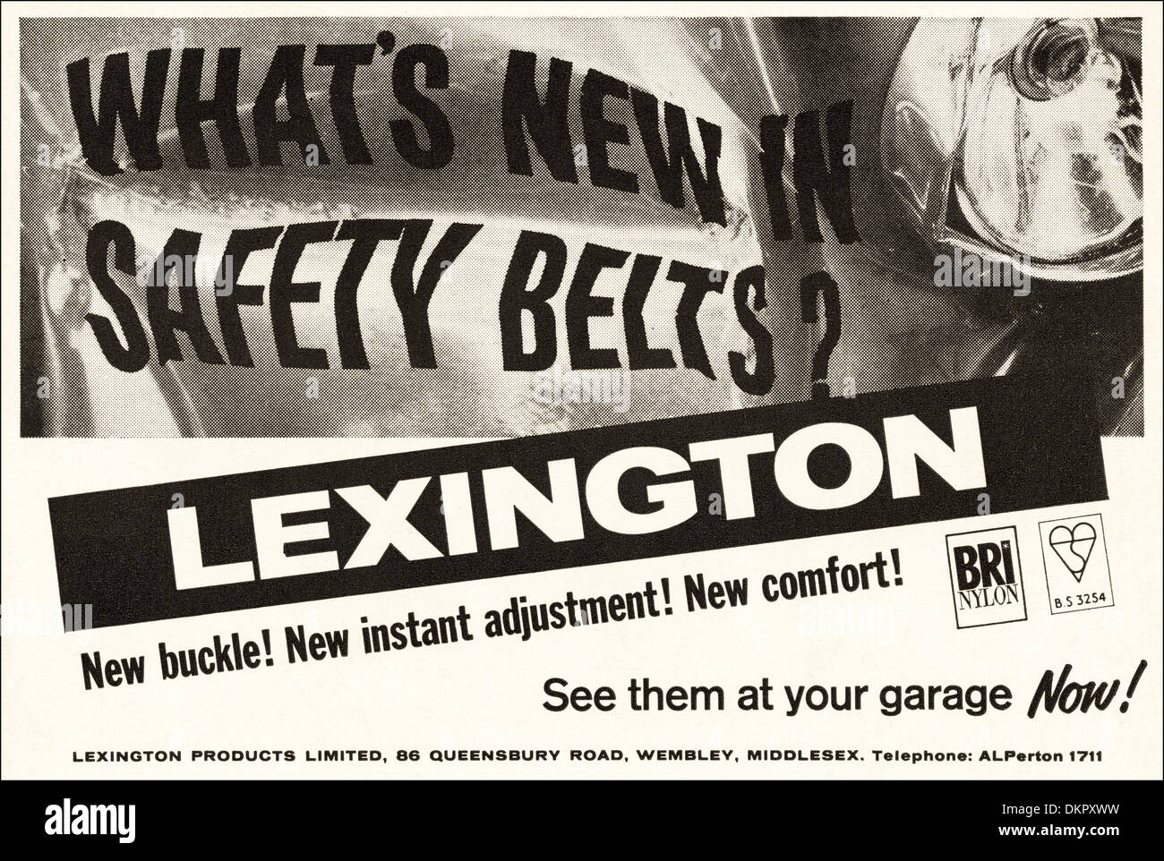 1960s vintage magazine advertisement advertising LEXINGTON SAFETY BELTS ...