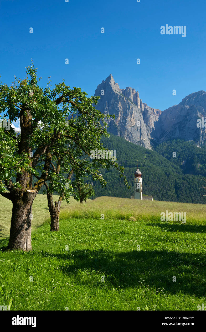 South Tirol Italy Europe church Dolomites mountain landscape mountains ...