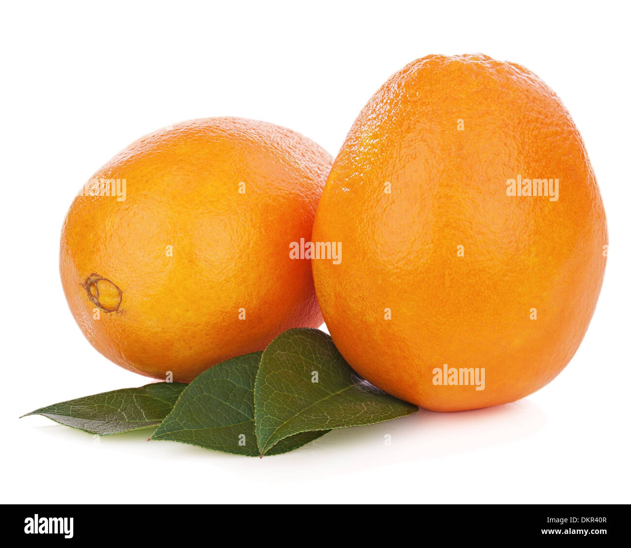 Fresh orange fruit with green leaves isolated on white background ...