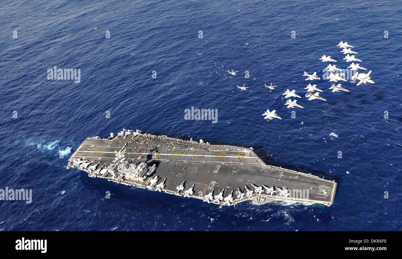 Aerial view of the US Navy aircraft carrier USS Nimitz during an Stock ...