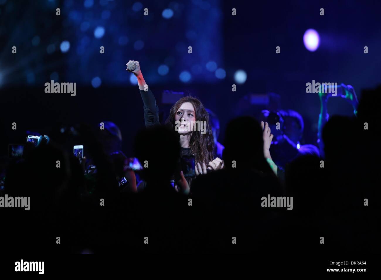 Taipei, China. 8th Dec, 2013. Singer Cheer Chan performs at her concert ...