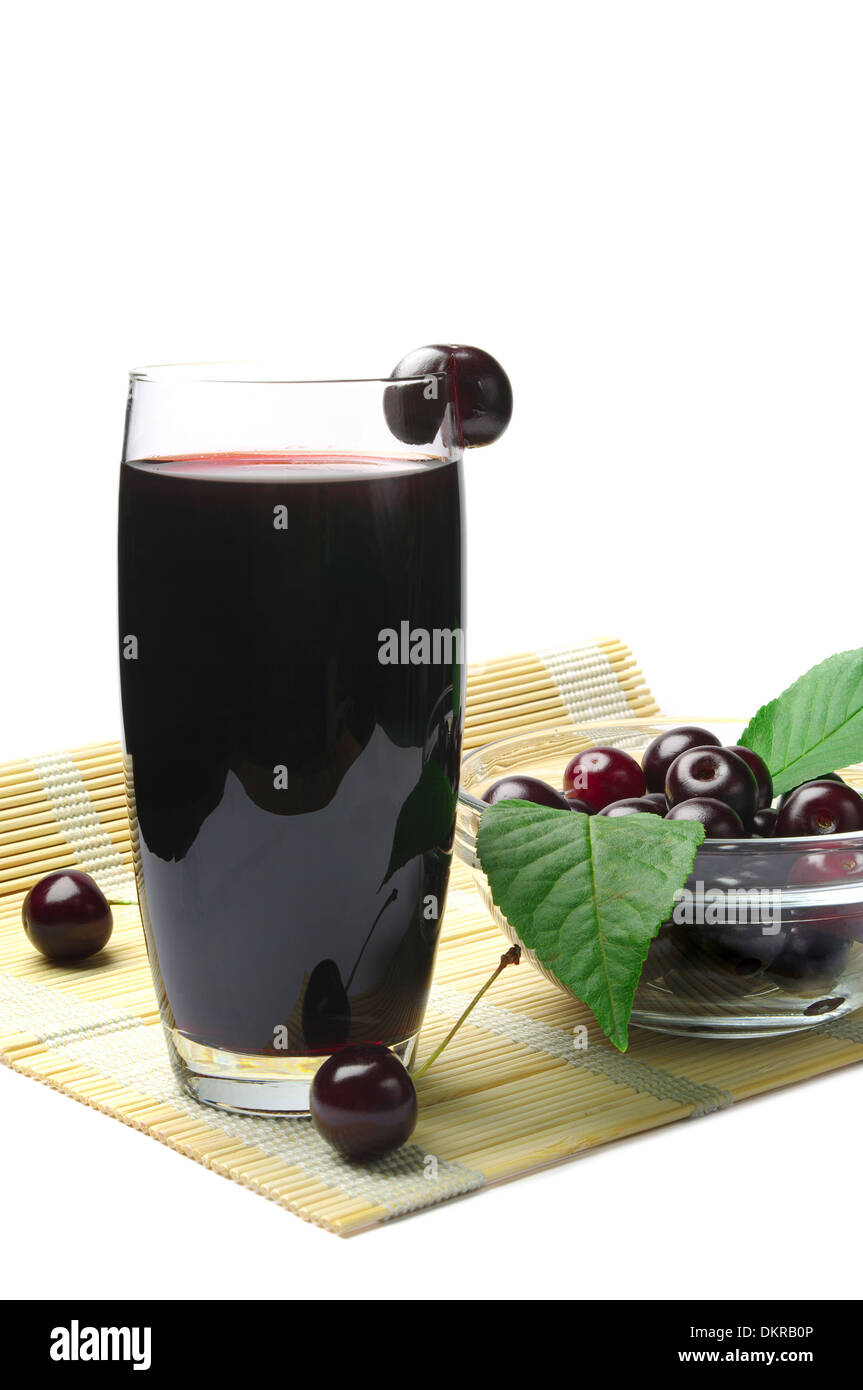 Juice with fresh cherries isolated on white background Stock Photo - Alamy