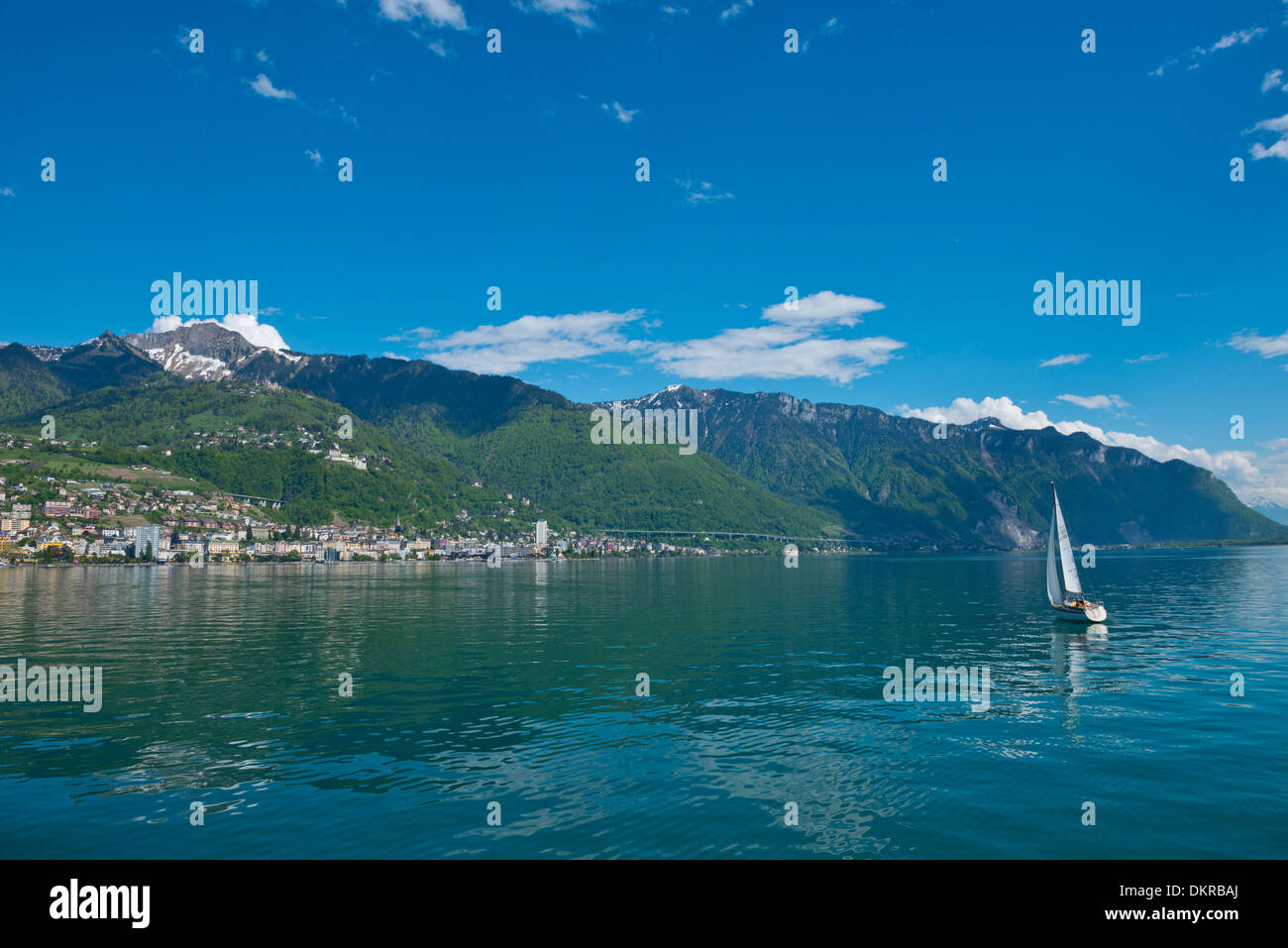 Switzerland Europe town city house home building lake Lac Léman Lake ...