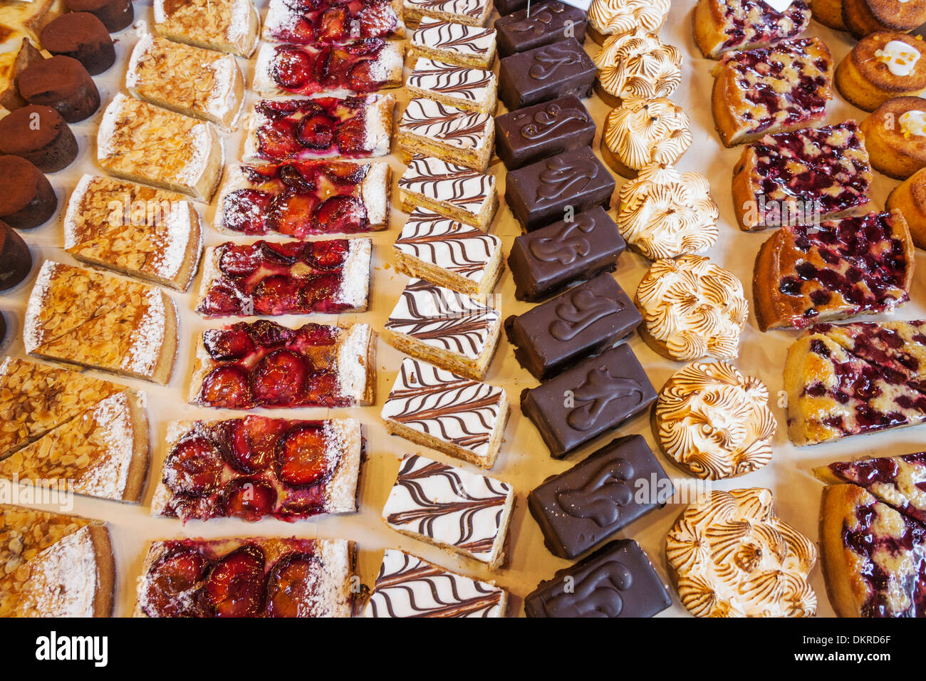 England, London, Southwark, Borough Market, Cake and Patisserie Stall ...