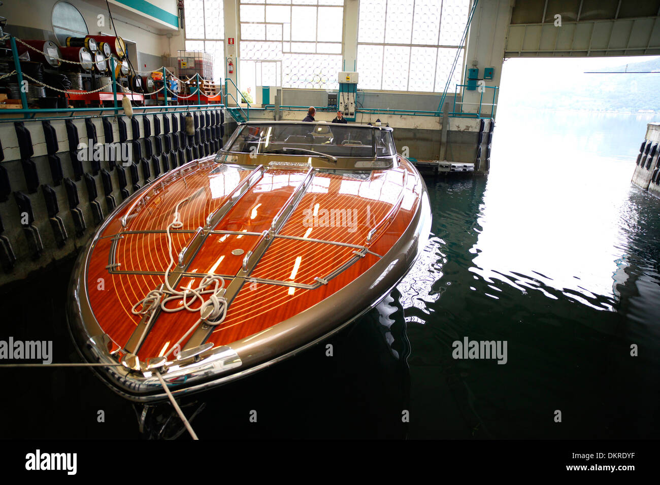 A Rivarama super yacht awaits testing at the Riva factory on Lake Iseo ...