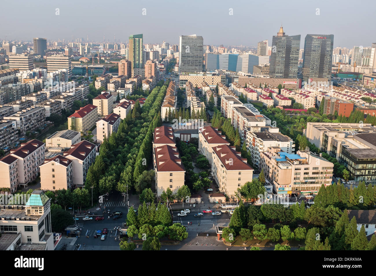 Aerial view of entrance gate to Fudan University campus from Guanghua ...