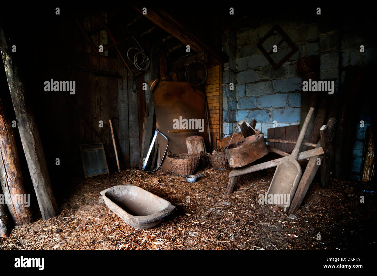 Old barn with a lot of tools and equipment Stock Photo - Alamy