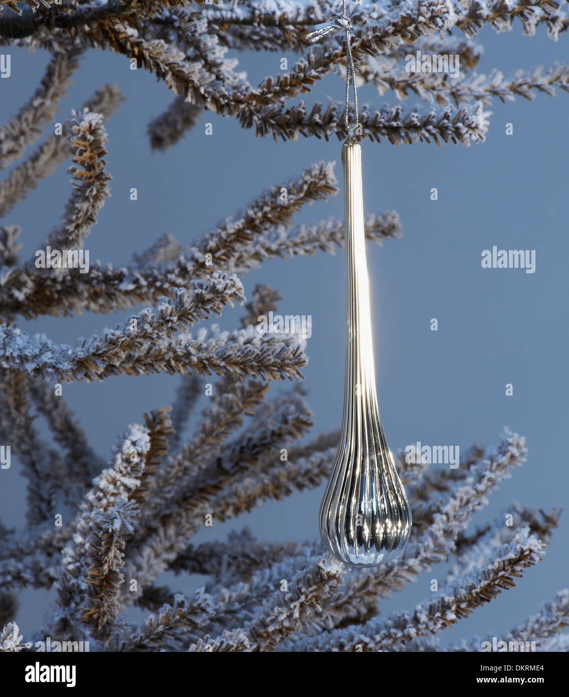 Christmas Tree with snow and decorations Stock Photo - Alamy