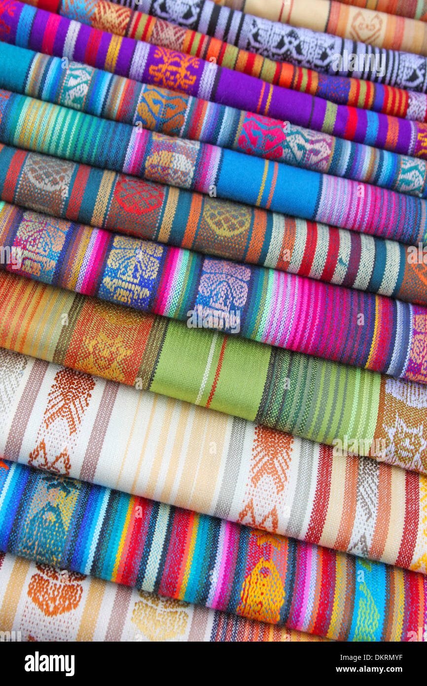 South American hand made colourful fabric with traditional patterns ...