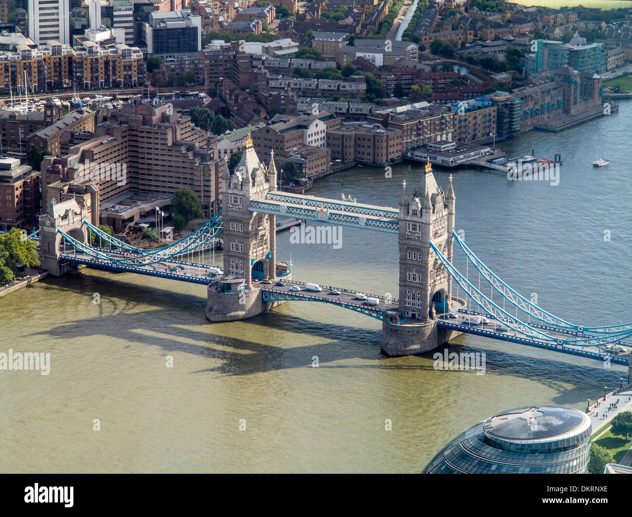 Oblique aerial view of Tower Bridge London UK Stock Photo - Alamy