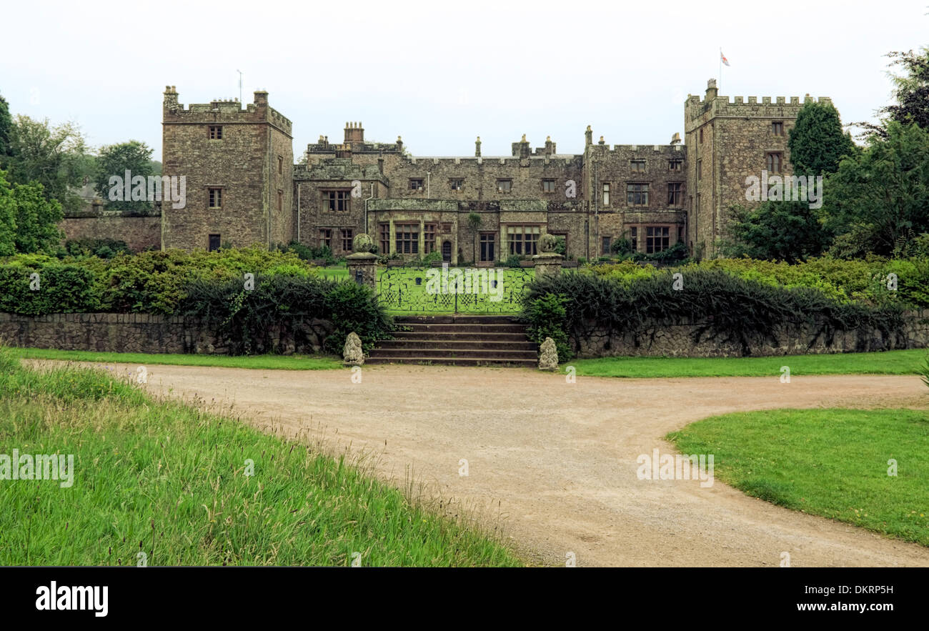 Muncaster Castle, a Medieval castle, viewed from the gardens ...