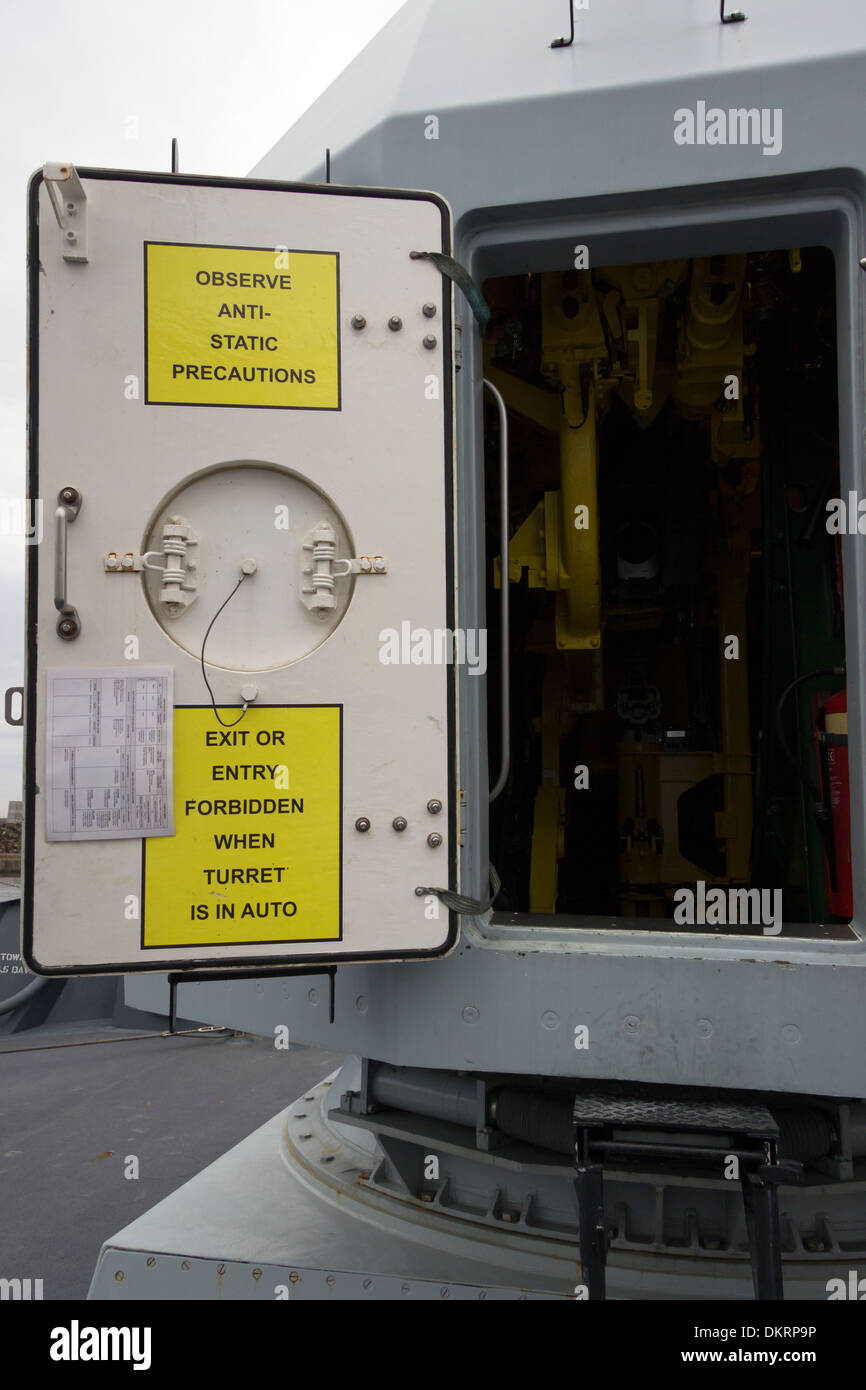 Turret Anti Static Safety Warning Sign on board the HMS Defender ...