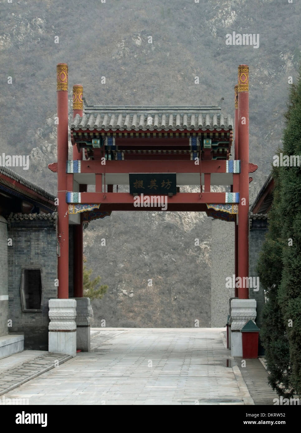 historic wooden gate around the Great Wall of China near Badaling Stock ...