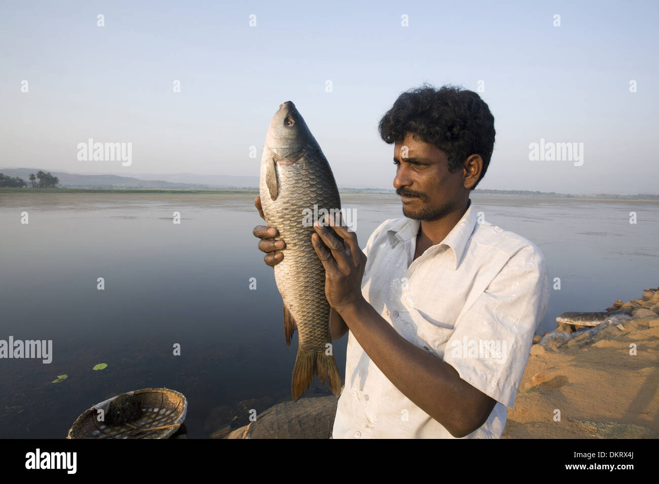 Traditional fisherman with his catch, India Stock Photo - Alamy