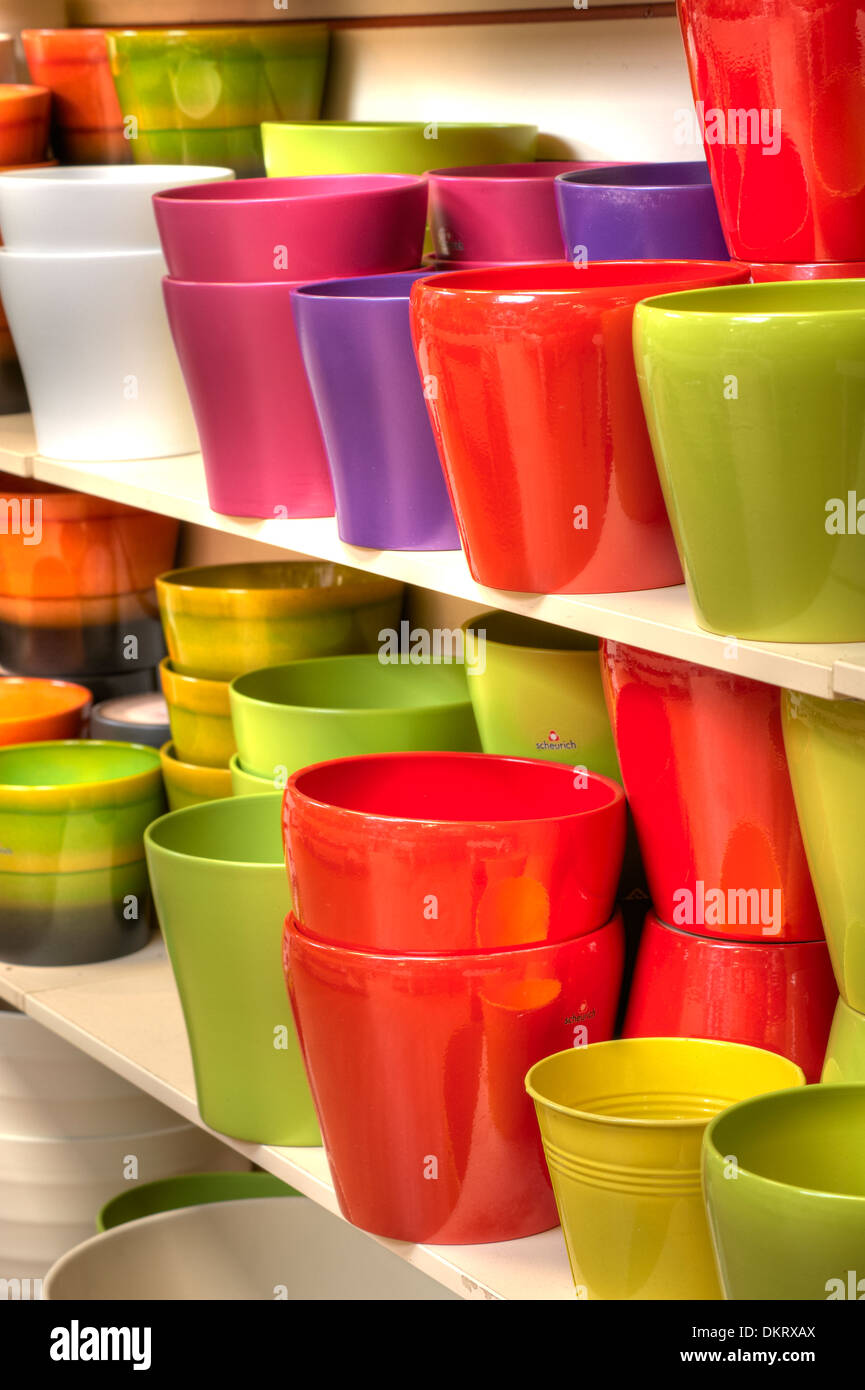 Colorful pots on display Stock Photo - Alamy
