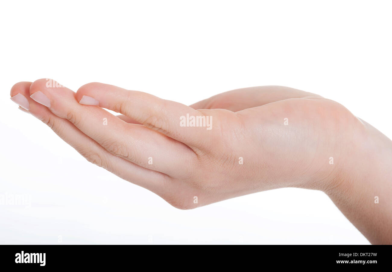 female's hand in the center. Isolated on white Stock Photo - Alamy