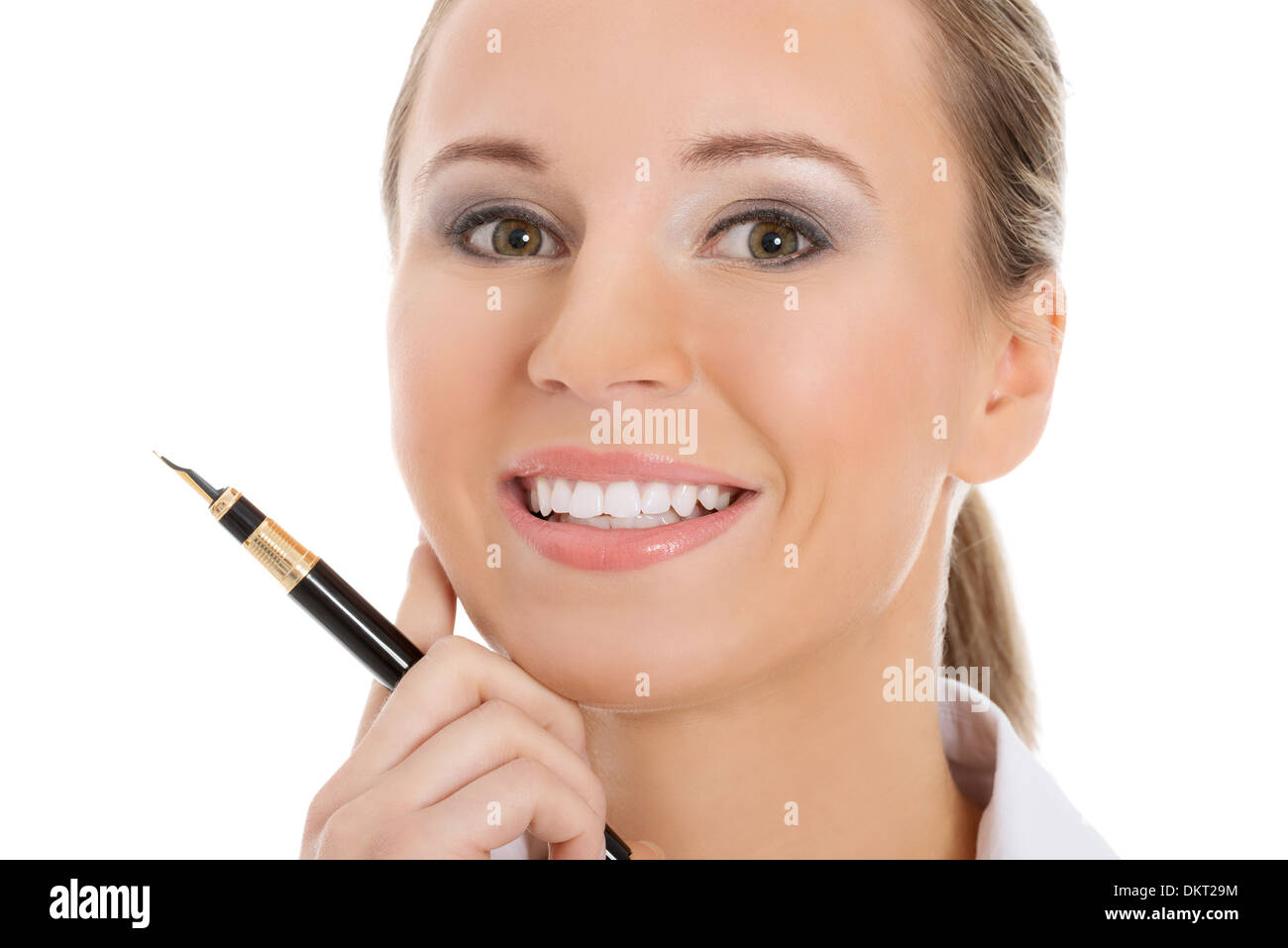 Woman portrait holding pen hi-res stock photography and images - Alamy