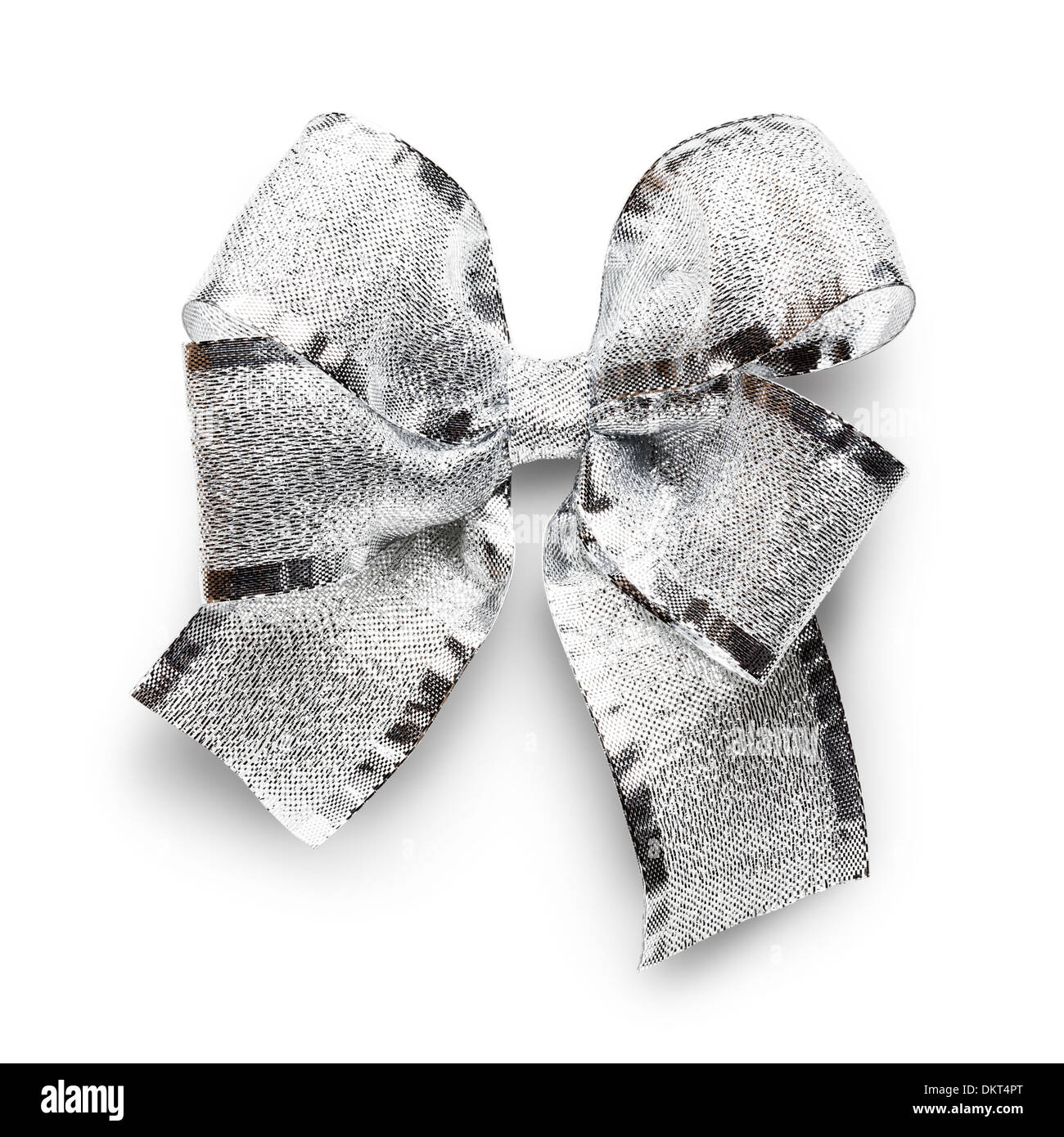 Silver ribbon bow isolated on white background clipping path included ...