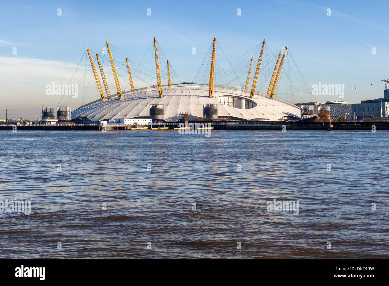 The O2 Arena (The Dome or Millenium Dome), River Thames and blue sky ...